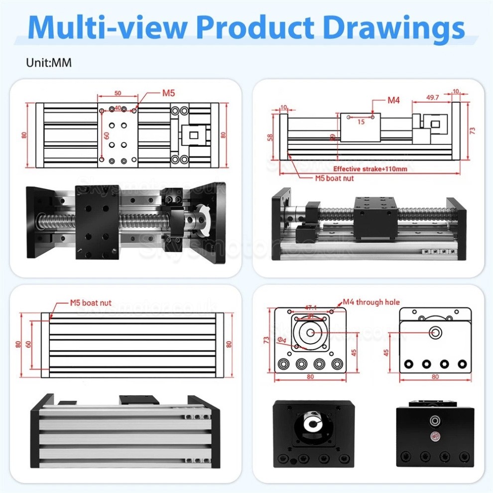 Ballscrew Linear Slide SXG5080-1 CNC Linear Motion Stage Fit Nema 17 ...