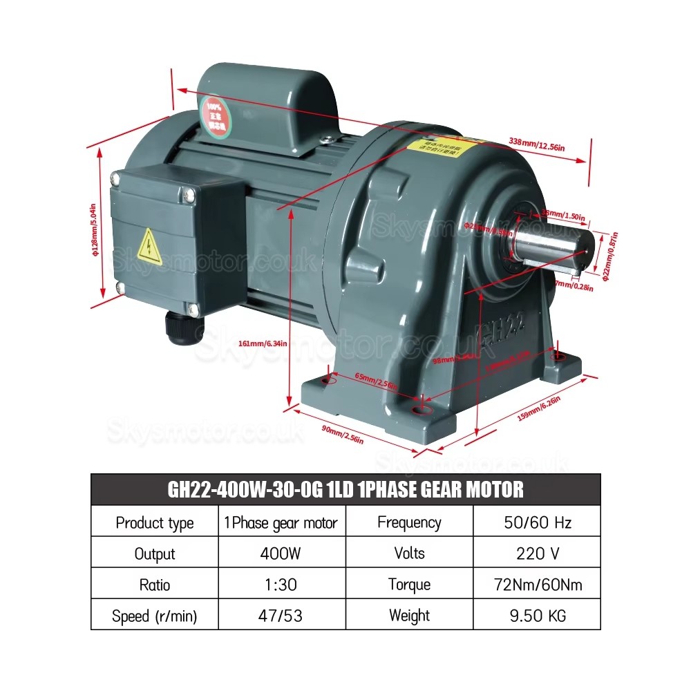220V 400W Single Phase AC Gear Motor GH-22-400W with Ratio 5:1/ 30:1 ...